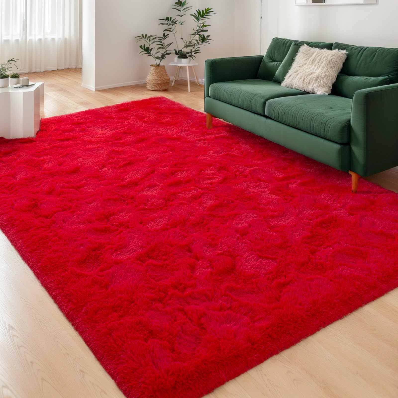 Amazon.com: GREFFY Soft 4x5.3 Feet Area Rug, Modern Red Shag Carpet ...