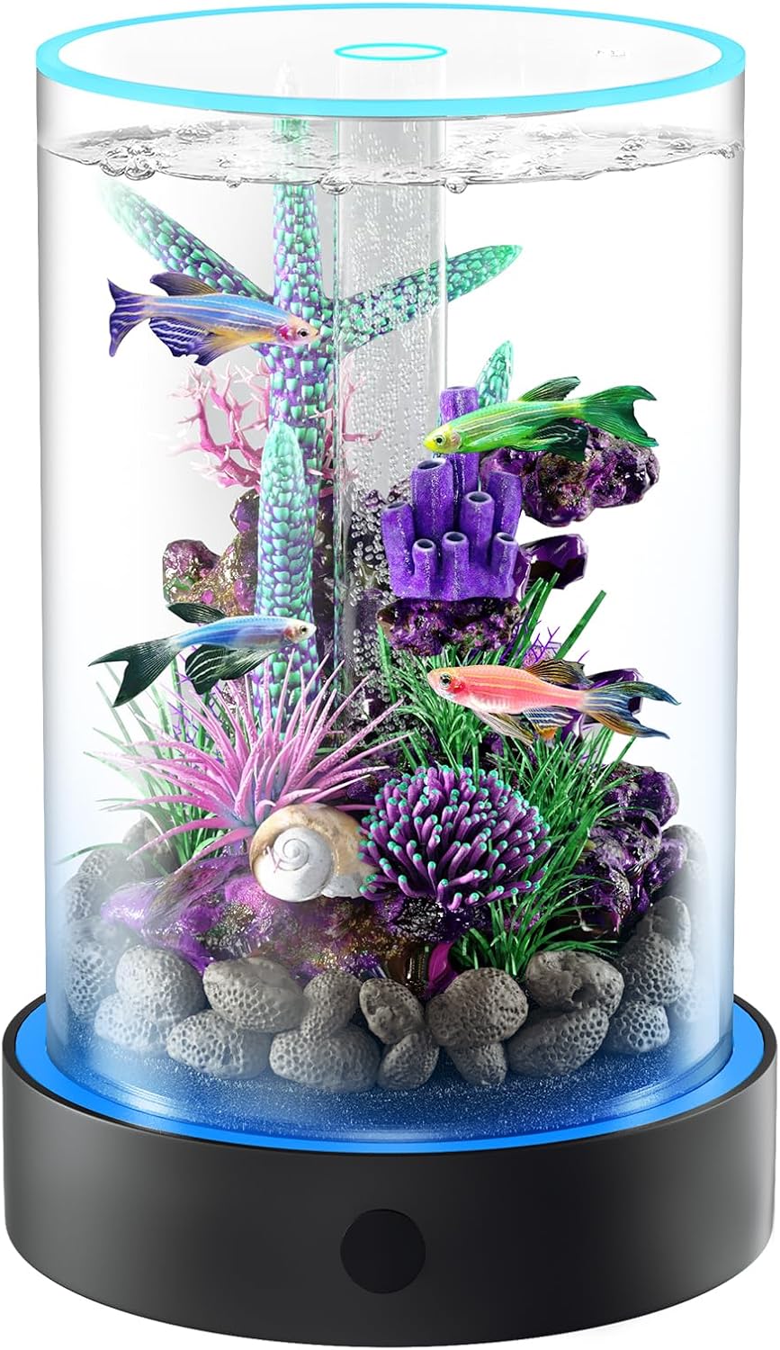 Small Fish Tank Starter Kit: LÜSEN 1.8L Betta Aquarium with Filter and ...