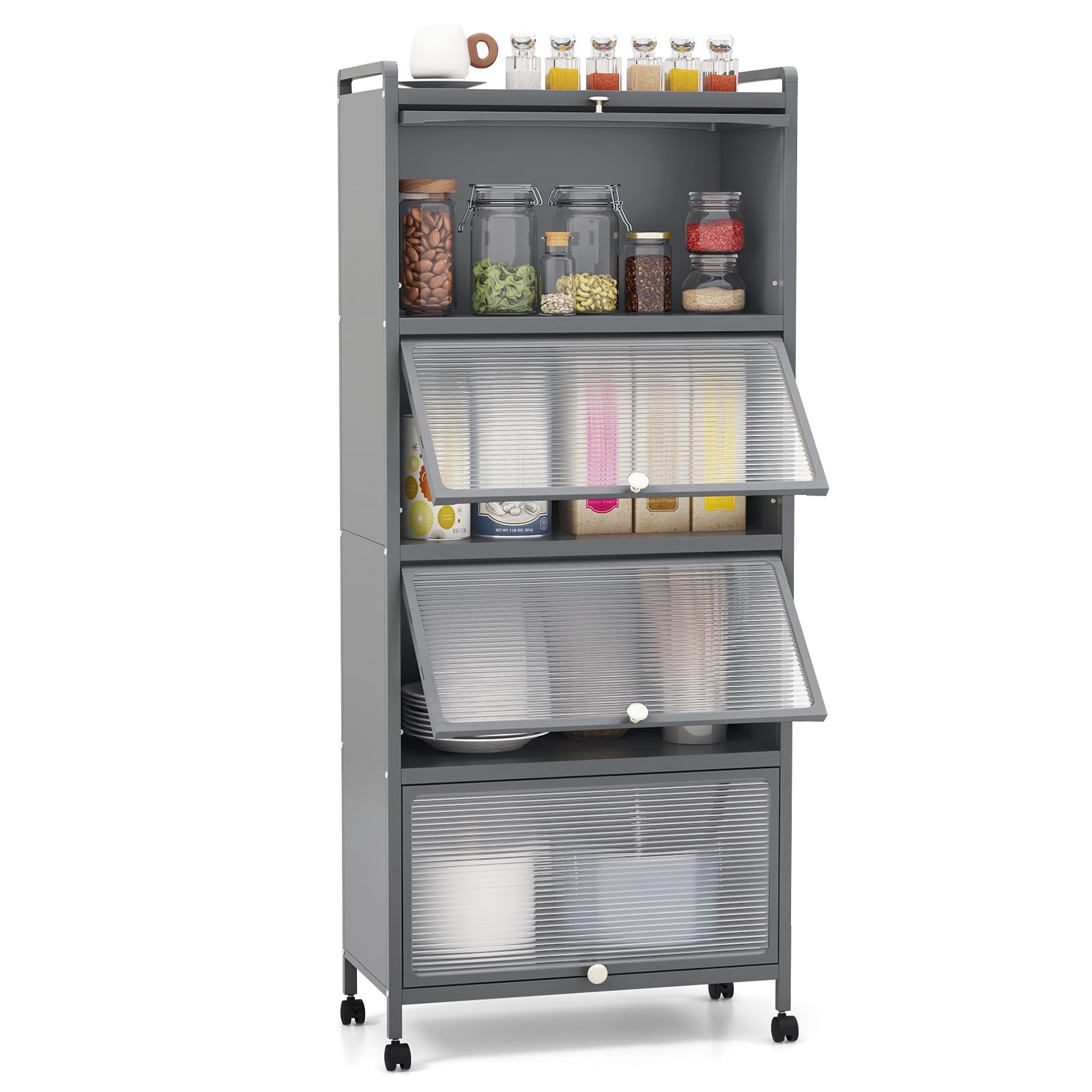 COSTWAY Rolling Kitchen Storage Cabinet, 5-Tier Tall Pantry Utility ...