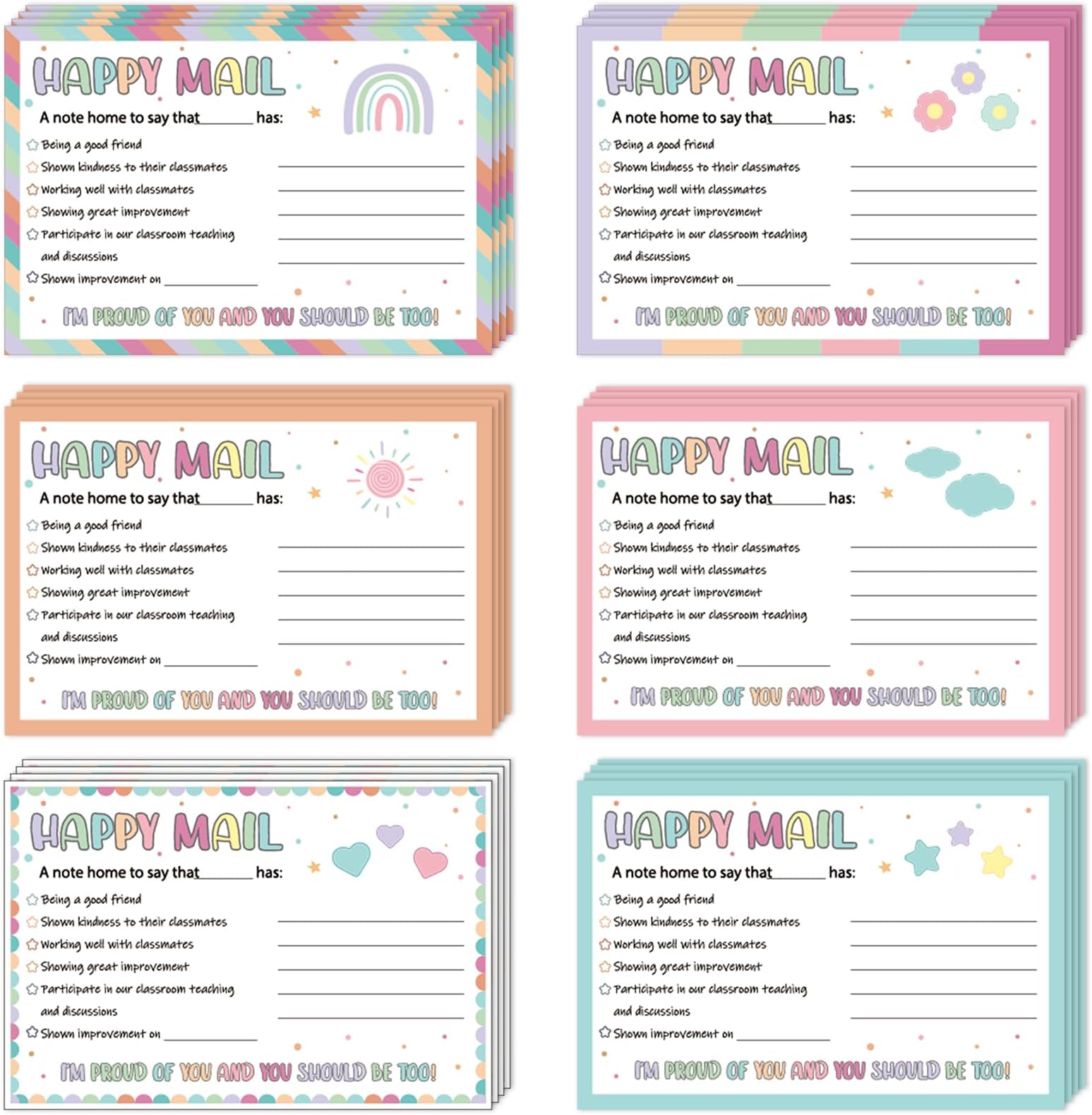 Amazon.com : 60Pcs Pastel Happy Mail Teacher Notes to Parents Classroom ...