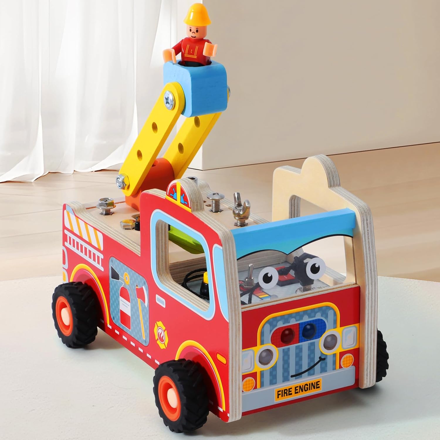 Amazon.com: Lonico Fire Truck Toy for Toddlers with LED Light Switches ...