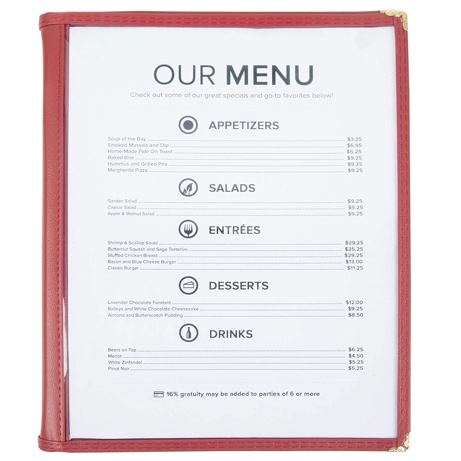 Snapklik.com : 8-1/2” X 11” Maroon Six Page Book Fold Restaurant Menu ...