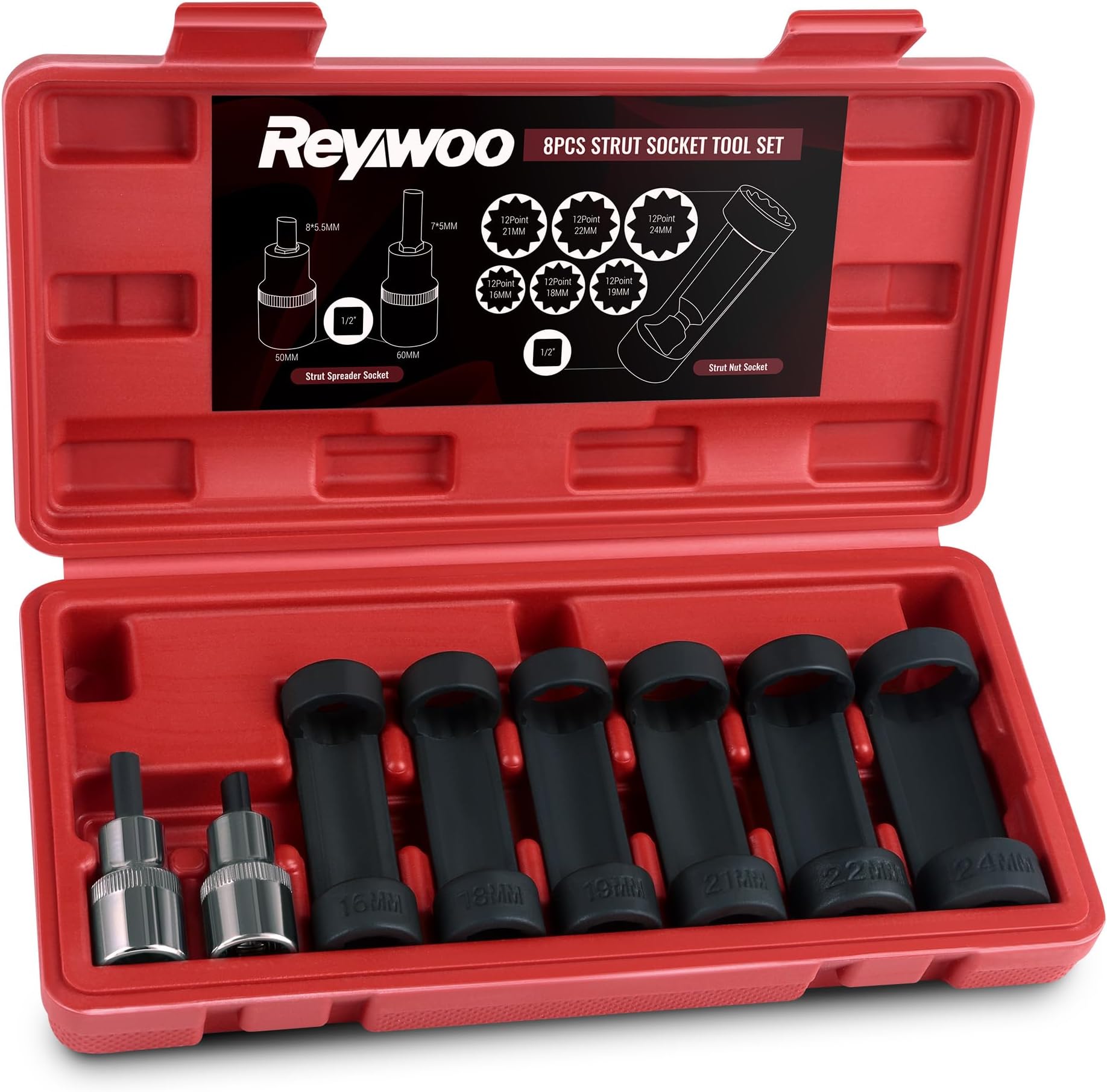 Amazon.com: Reywoo Strut Nut Socket Set, 8Pcs Suspension Strut Spreader ...