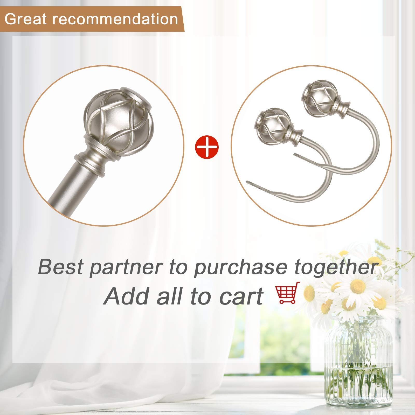 KAMANINA 1 Inch Curtain Rod Telescoping Single Drapery Rod 72 to 144 ...