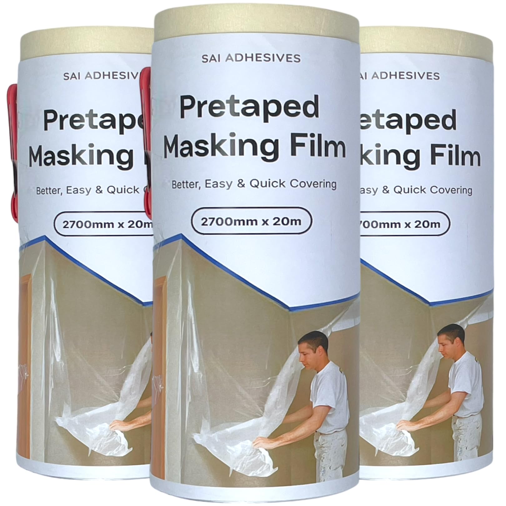 SAI ADHESIVES Pre Taped Masking Film Roll (2700mm x 20m) for Quick Easy ...