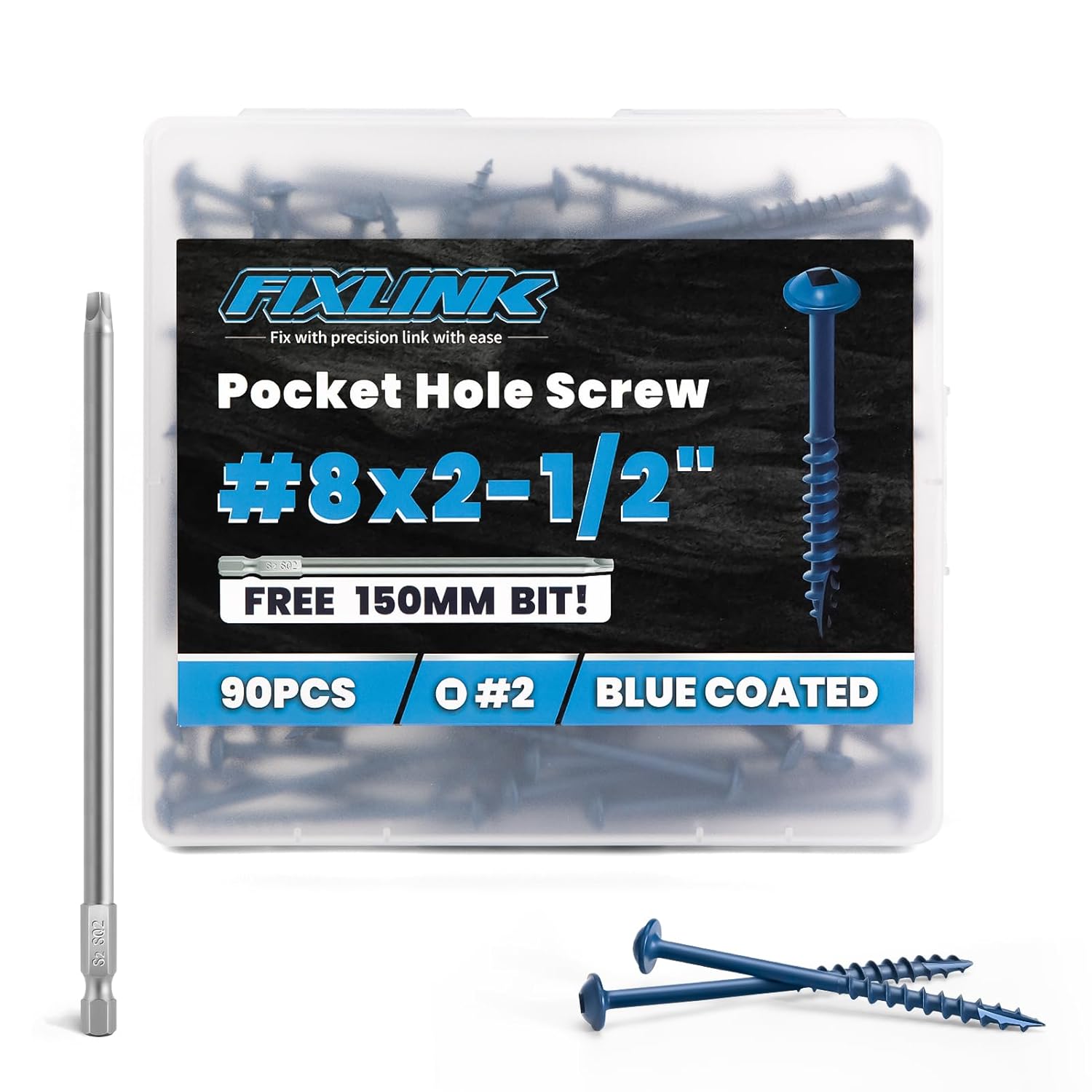 Pocket Hole Screws 2-1/2 Inch, FIXLINK Pocket Screws #8 X 2-1/2", 90 ...