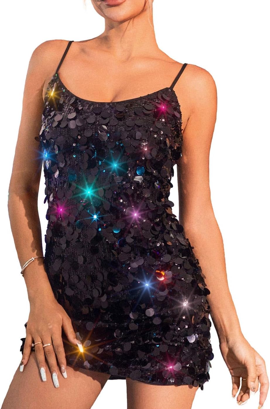 Amazon.com: Kakaco Light Up Sequin Bodycon Dress Sparkly Mini Dress ...