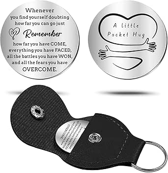 HBYDO Pocket Hug Token Keychain,Stainless Steel Double Sided with PU ...