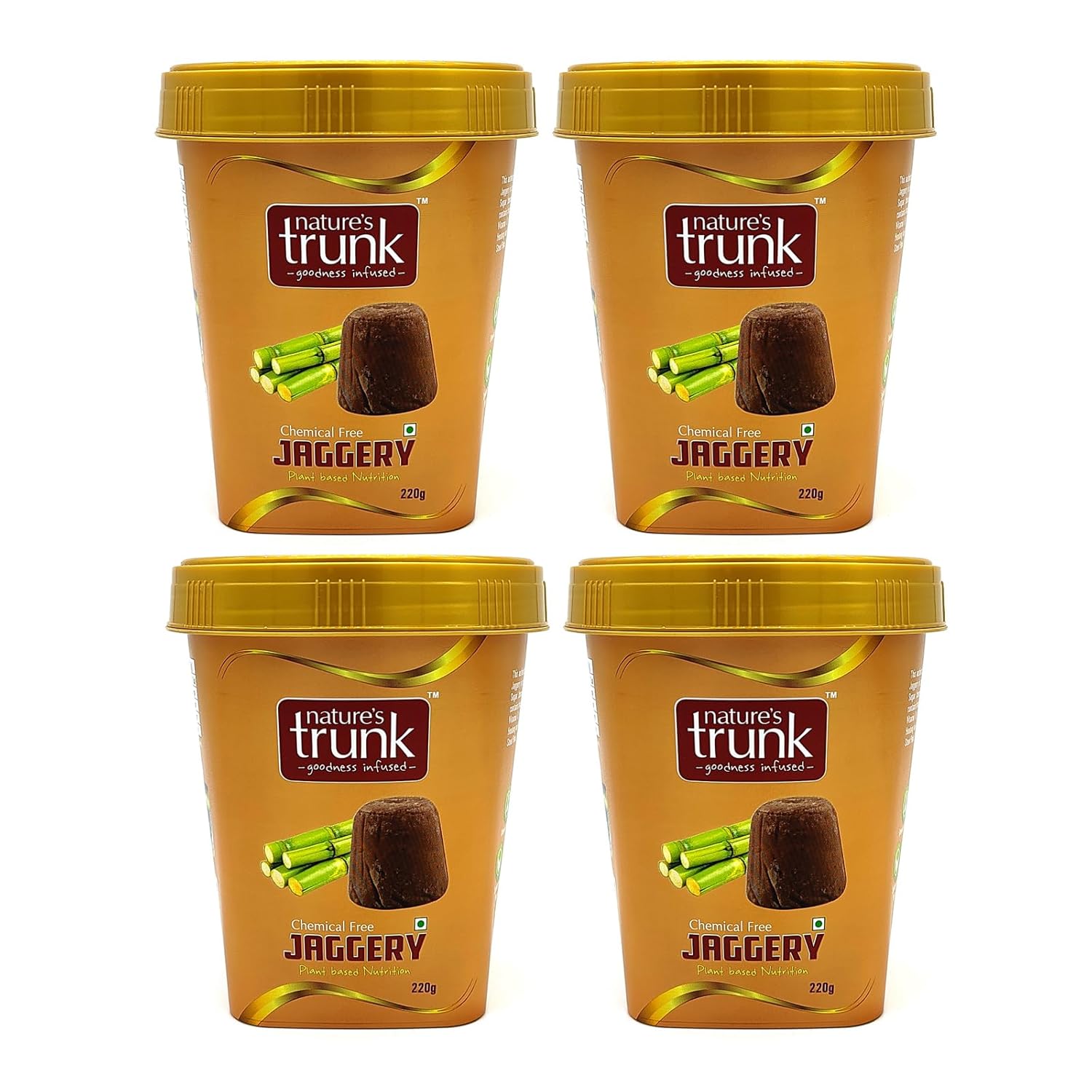 Nature's Trunk Chemical Free Jaggery, 880g (220g Each*4), HDPE Reusable Container, 100% ...