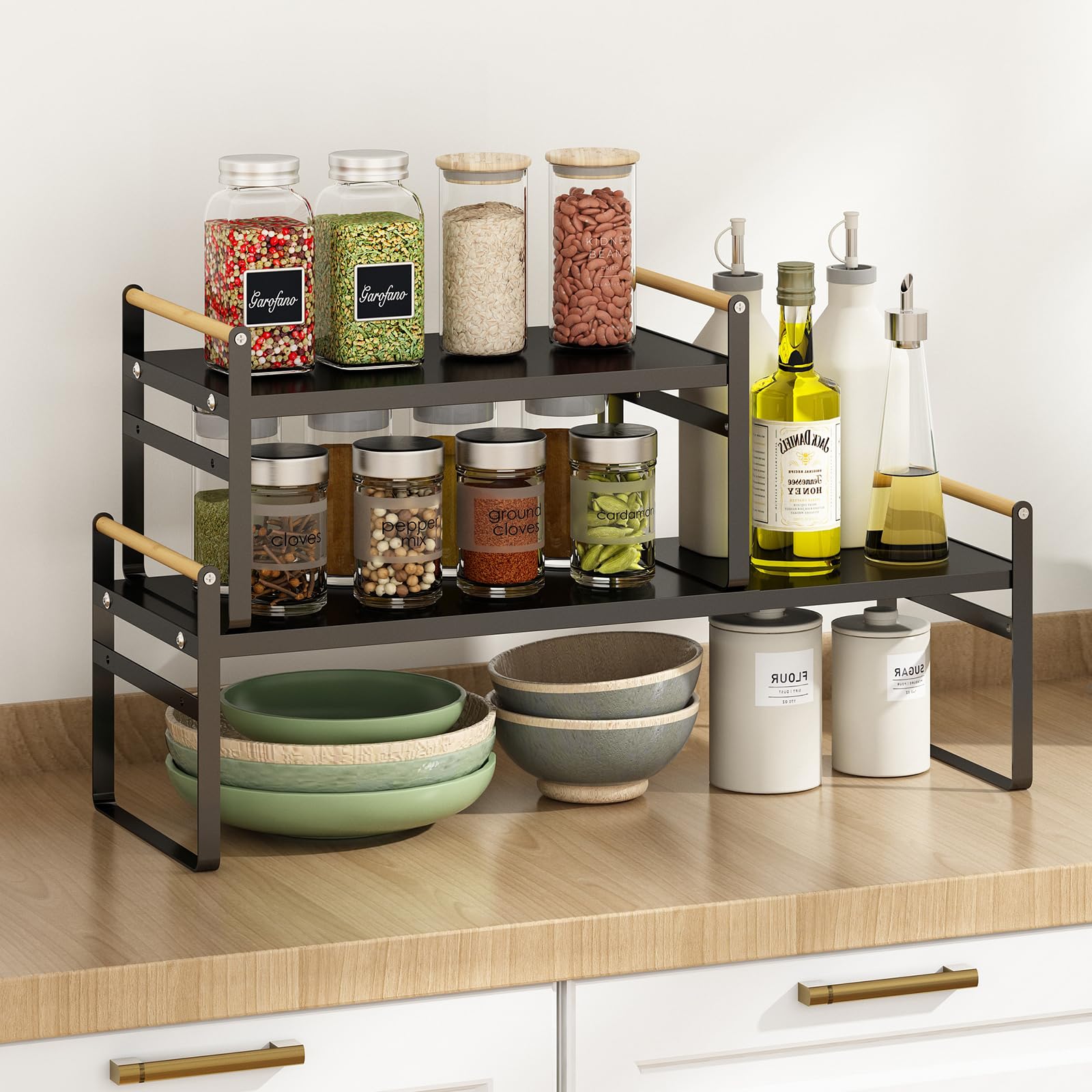 GILLAS Cabinet Shelf Spice Rack, 2 Pack Expandable Kitchen Counter ...