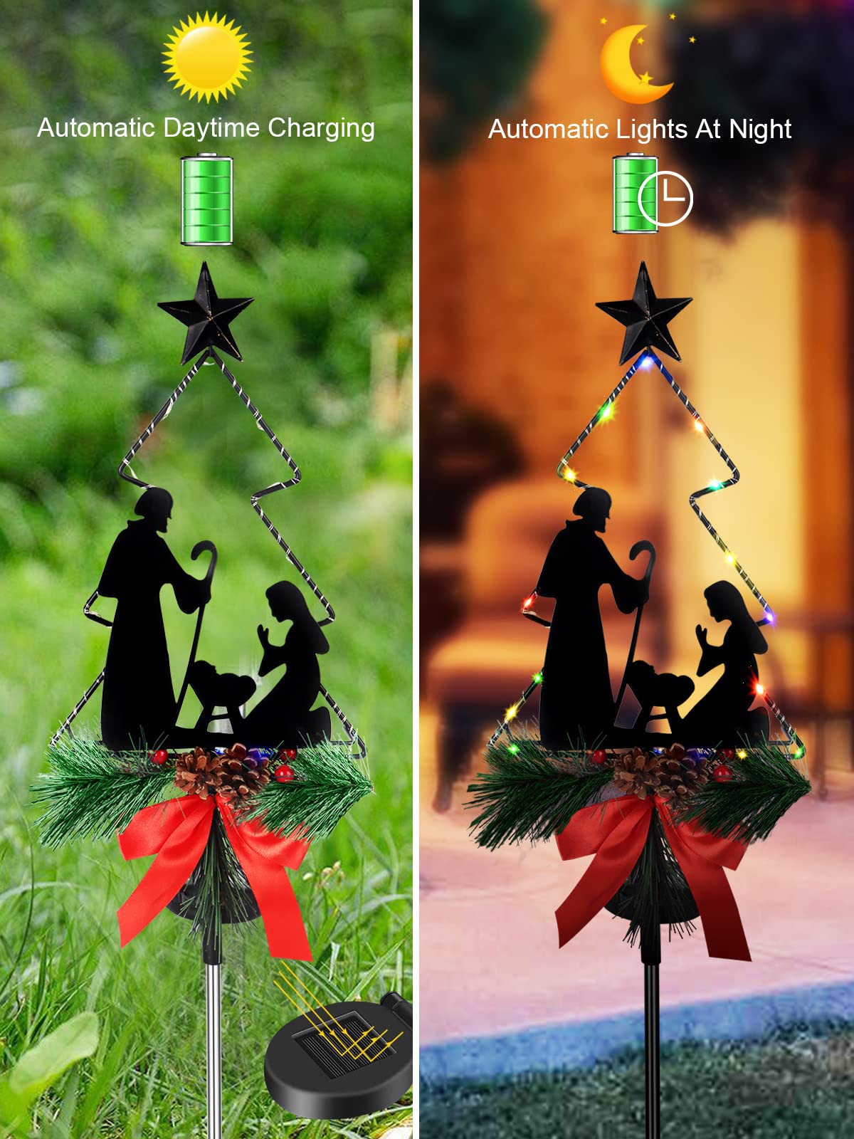 2 Pack Christmas Decorations Outdoor Solar Nativity Scene Silhouette ...