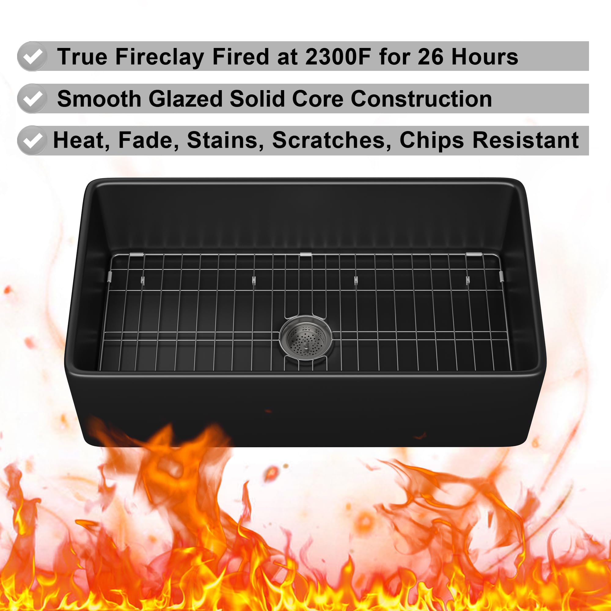 ZUAGCO Black Farmhouse Sink 33 inch Fireclay Farm Sink for Kitchen ...