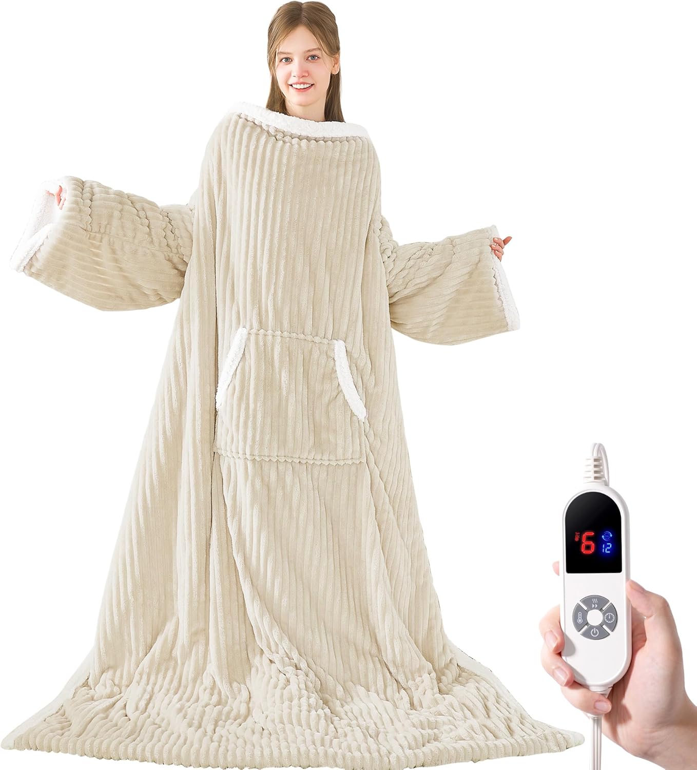 Amazon.com: Heated Wearable Electric Blanket with Sleeves & Foot Pocket ...