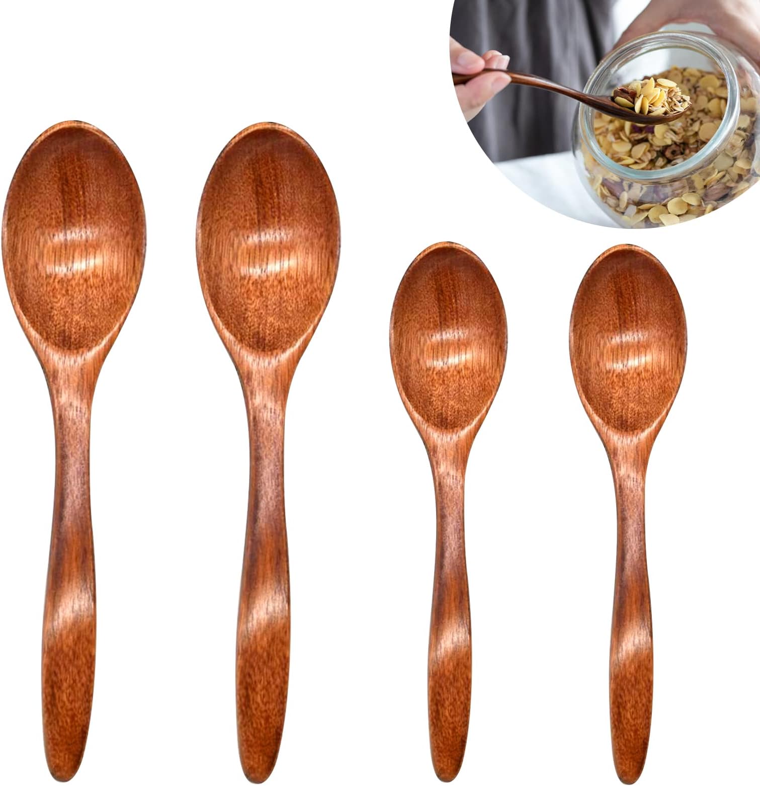 Yueser Wooden Spoon, 3 Pcs Natural Small Wooden Spoons Wooden Kitchen ...