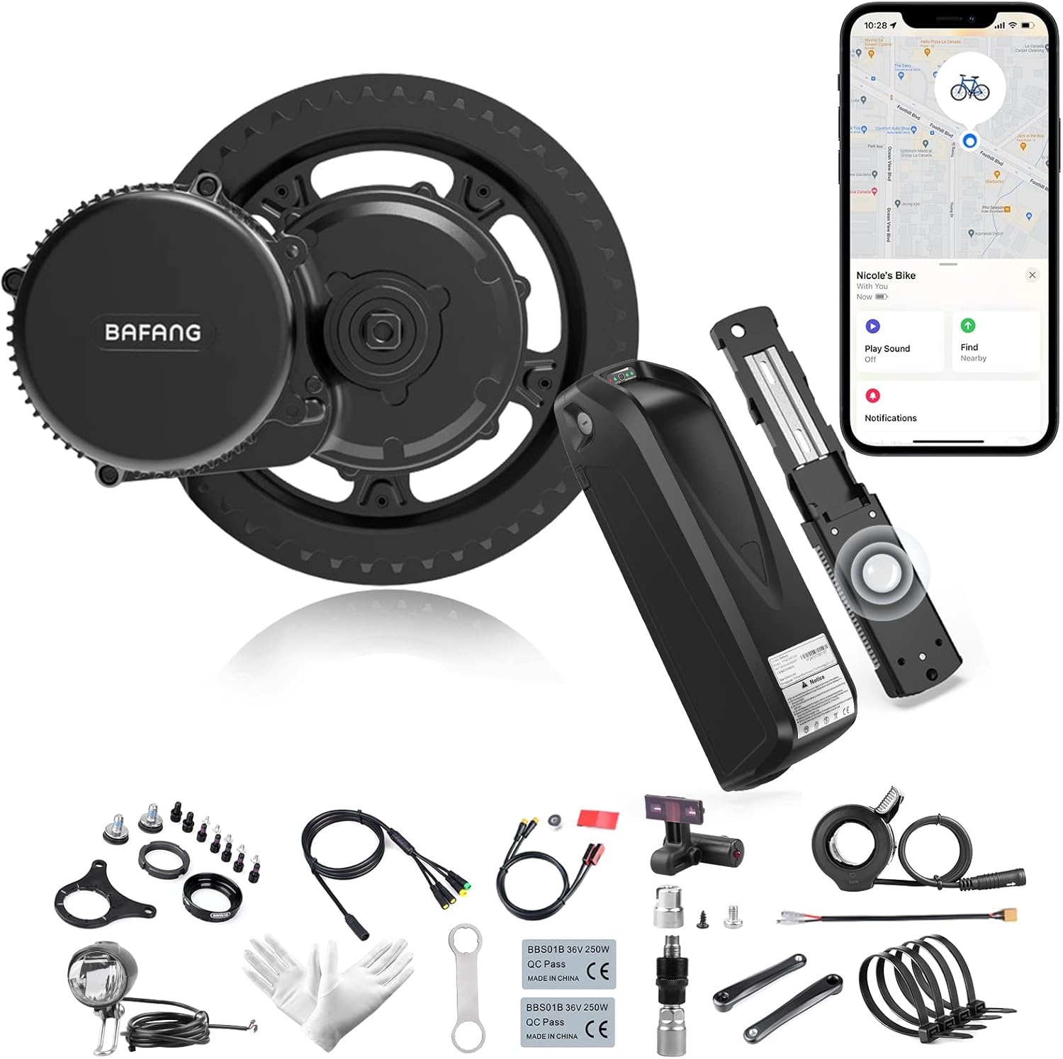 BAFANG Kit vélo électrique 1000 W 750 W avec batterie Ebike AirTag 48 V ...