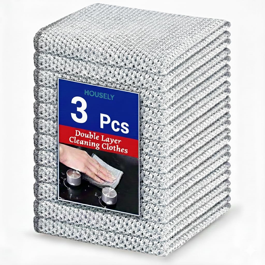 HOUSELY Non Scratch Wire Dish Cloth (Pack of 3), Steel Scrubber for ...
