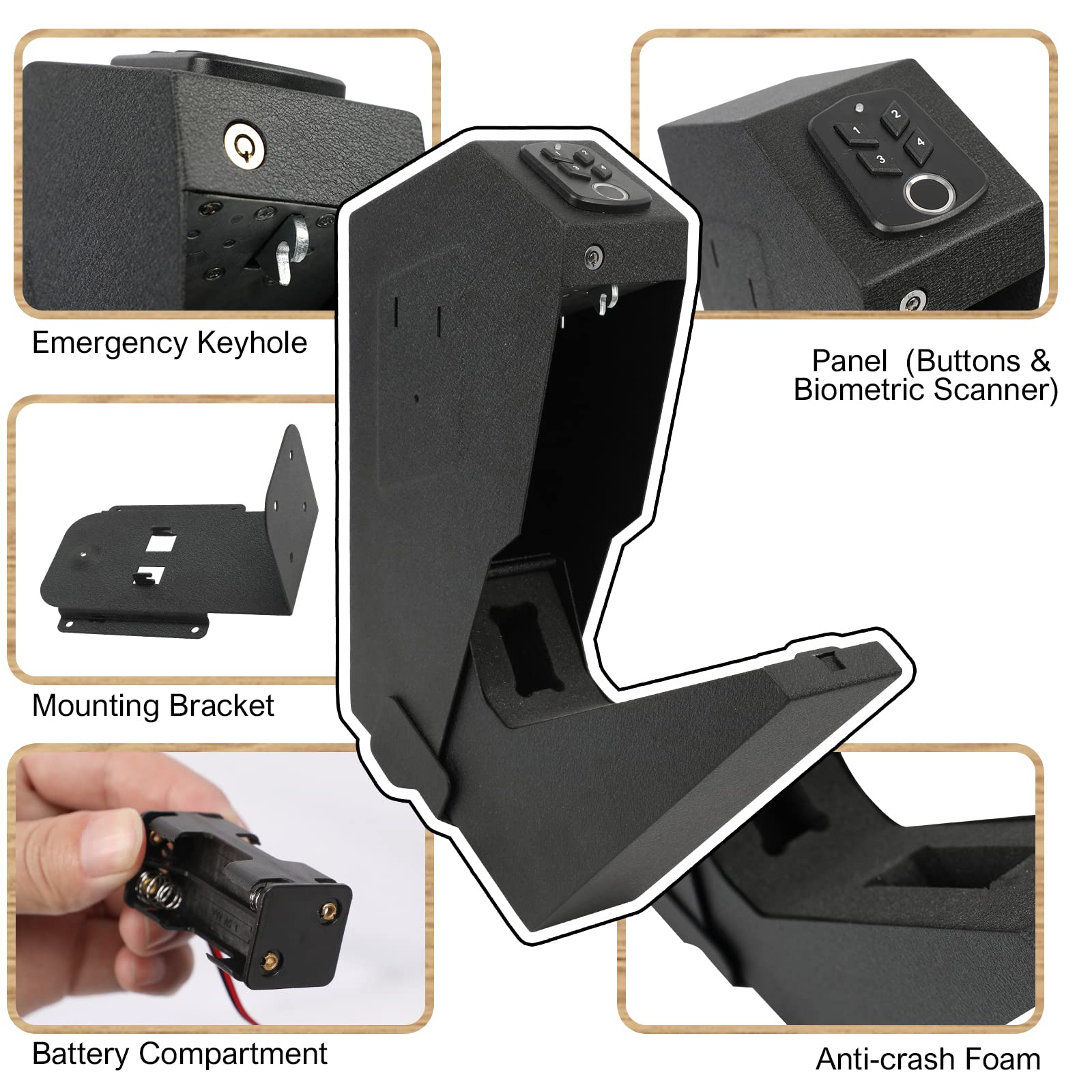 AUREOLE Mounted Gun Safe Biometric Quick Access Handgun Safe with ...