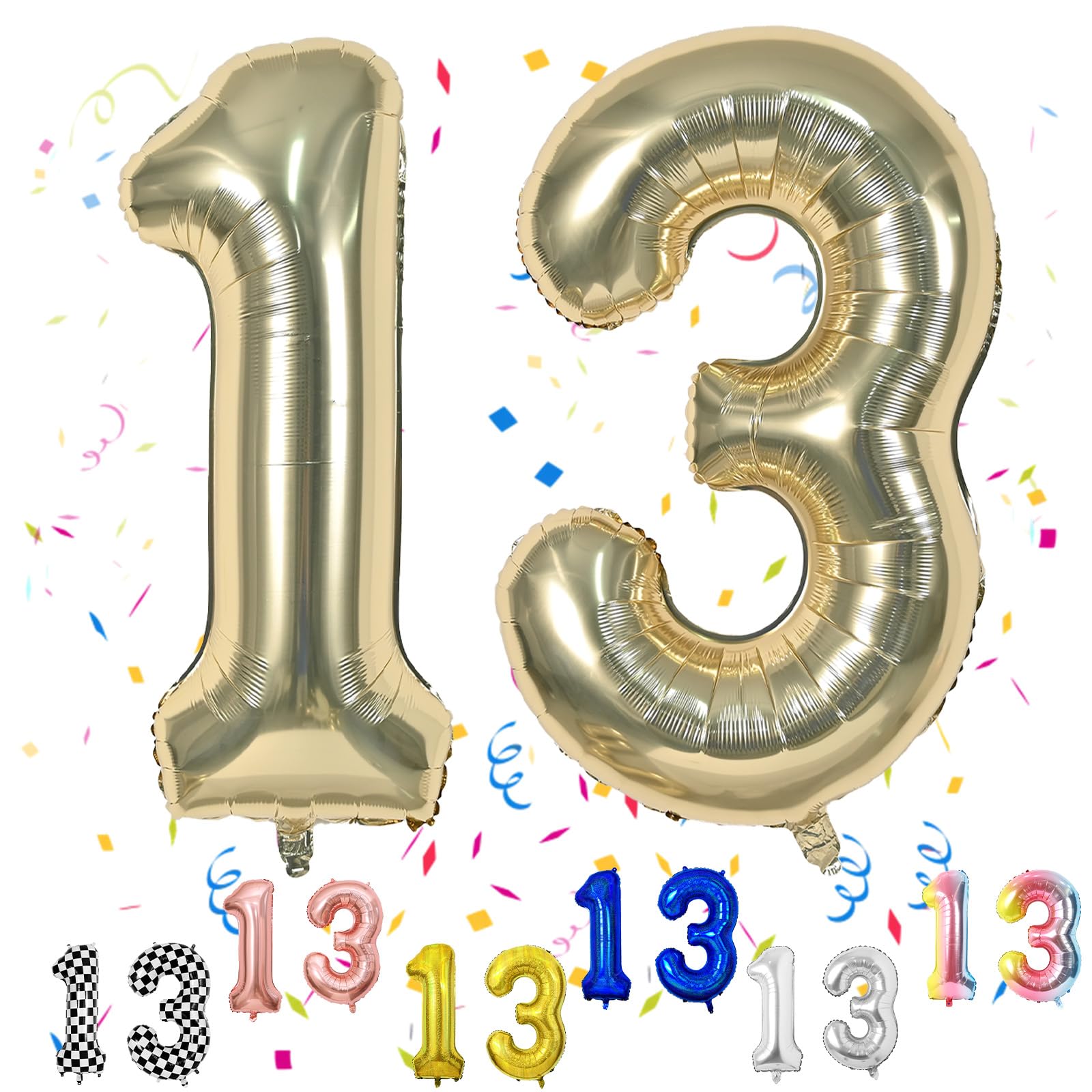 Amazon.com: Gold Number 13 Balloons, 13rd Birthday Balloon, 40inch ...