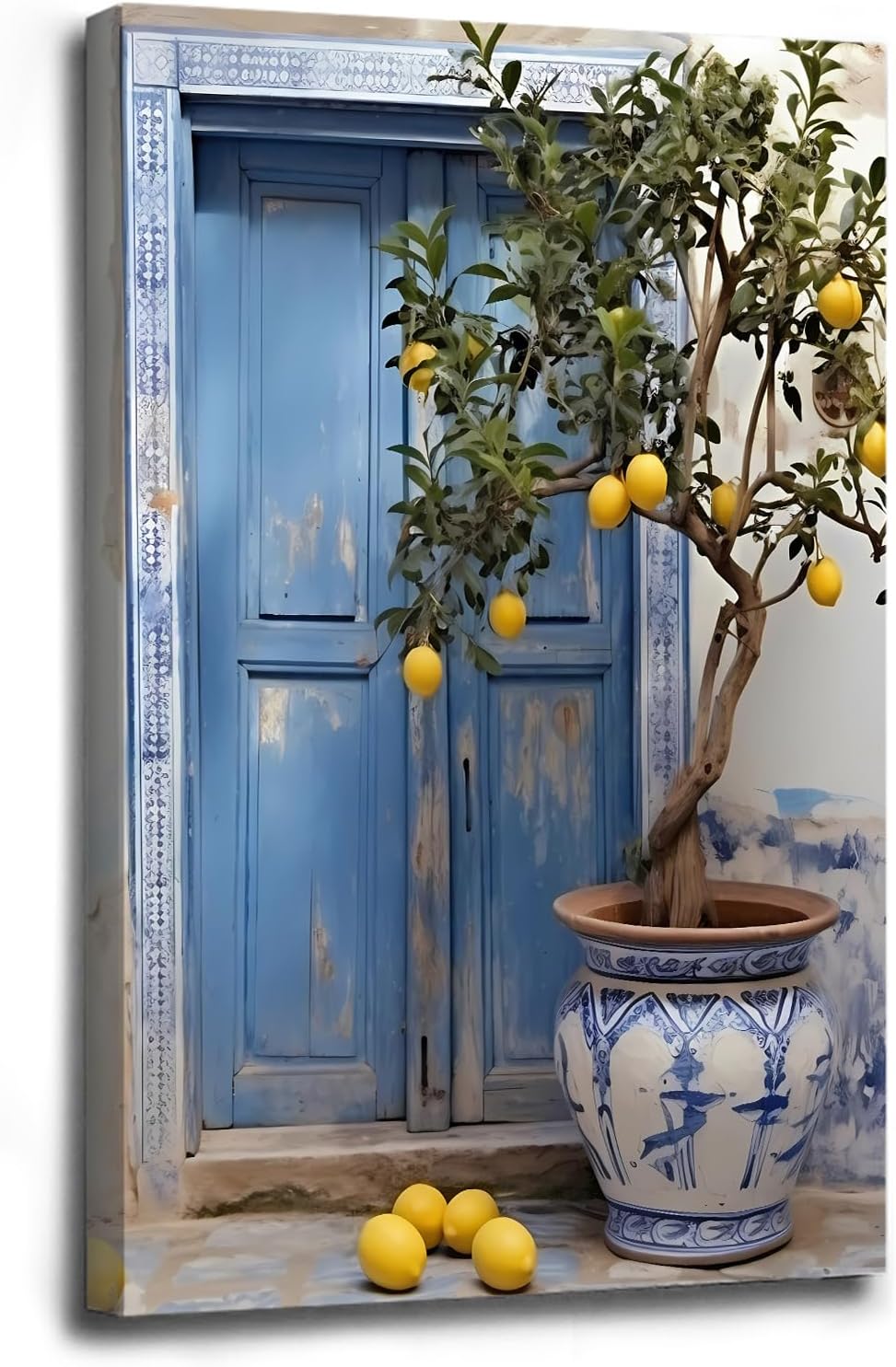Amazon.com: Mediterranean Lemon Tree Wall Art, Rustic Blue Door Mosaic ...