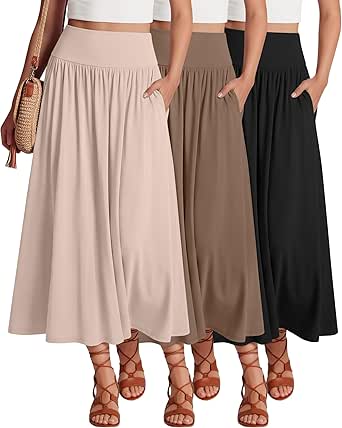 Ficerd 3 Pack Maxi Long Skirts for Women, Ankle Length High Waisted ...