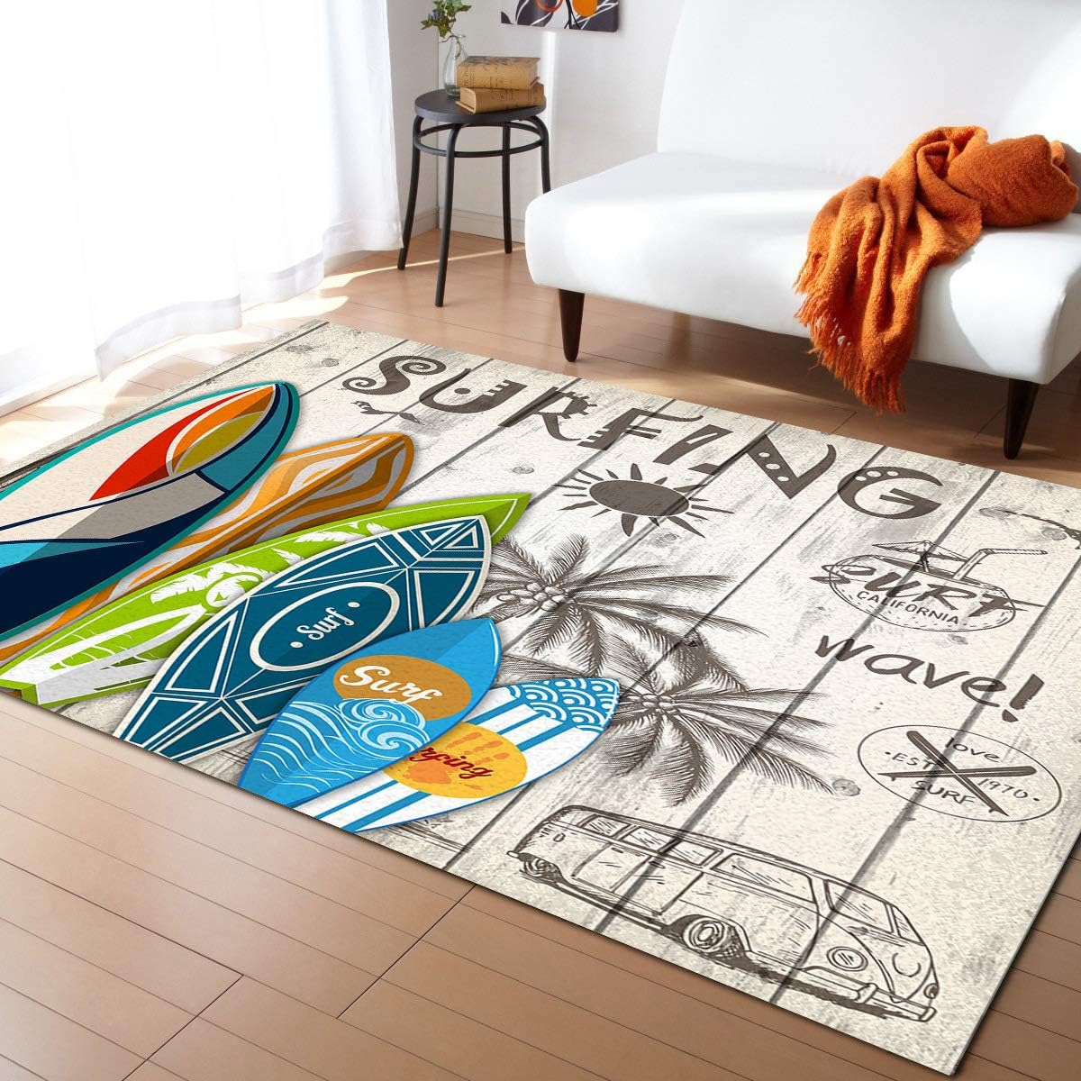 Amazon.com: 2'7''x 5' Summer Surfboard Area Rug,Beach Surfing Palm Tree ...