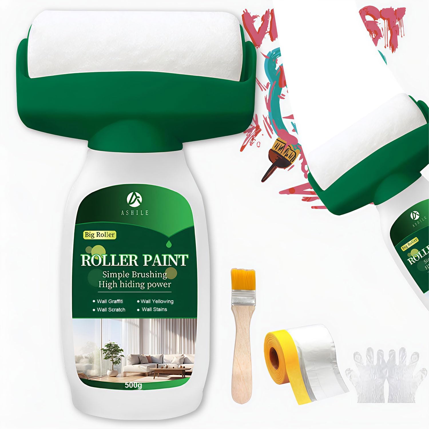 Anirun White Paint for Wall 17.6oz/500g Water-Based Roller Repair Kit ...