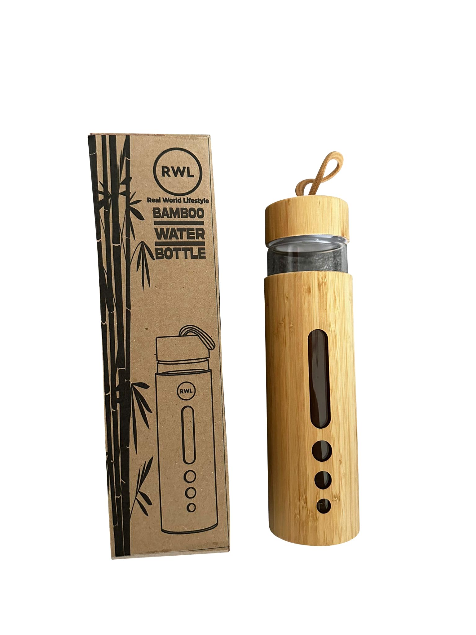 Real World LifeStyle Bamboo Water Bottle, Glass water Bottle Leak Proof ...