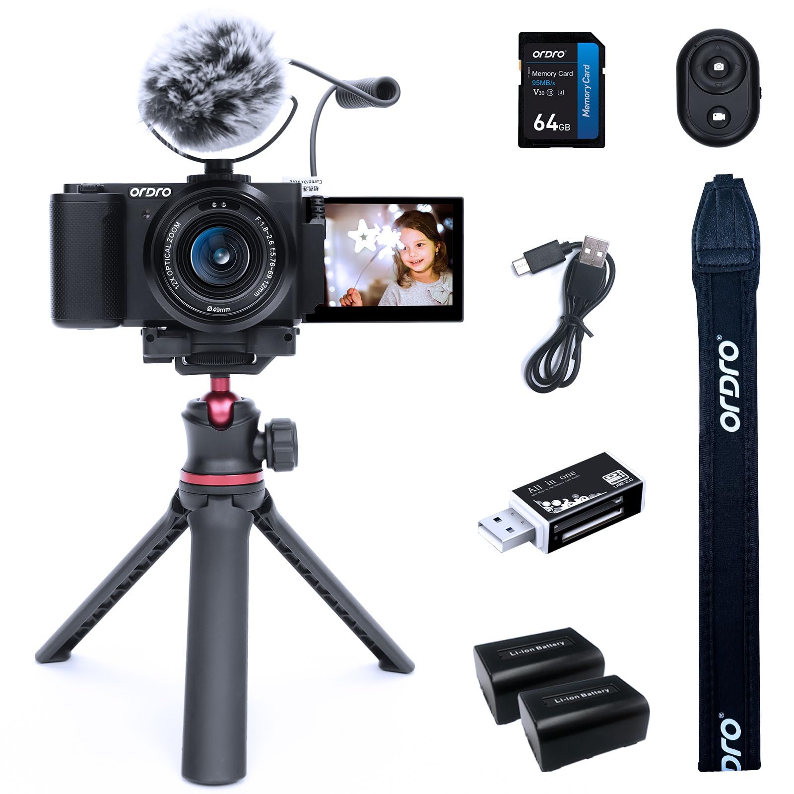 Snapklik.com : ORDRO 5K Digital Cameras For Photography - 64MP 12X Optical Zoom Travel Content ...