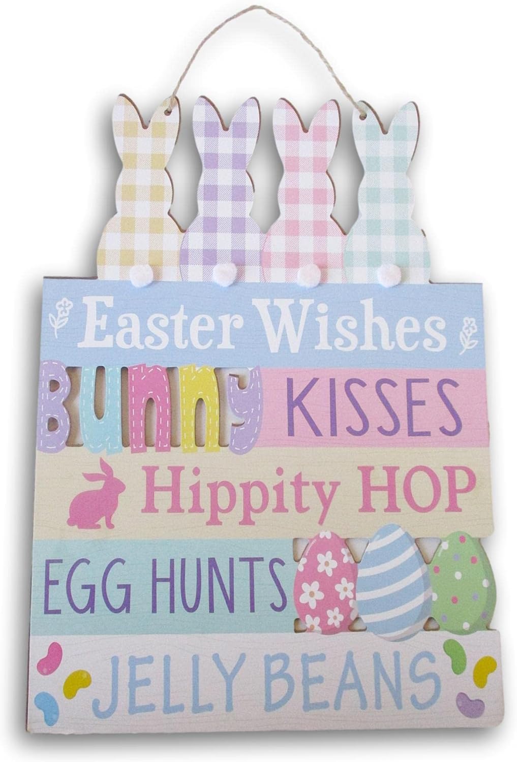 Amazon.com: Easter Wishes Bunny Kisses Hanging Sign - Pastel Patterned ...