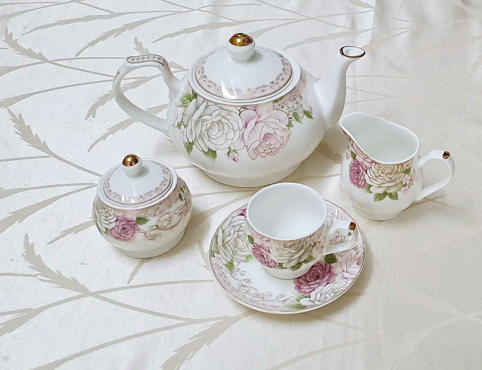 Buy Clay Craft Gold Print Premium Fine Ceramic Tea Set of 15 Pcs (1 ...