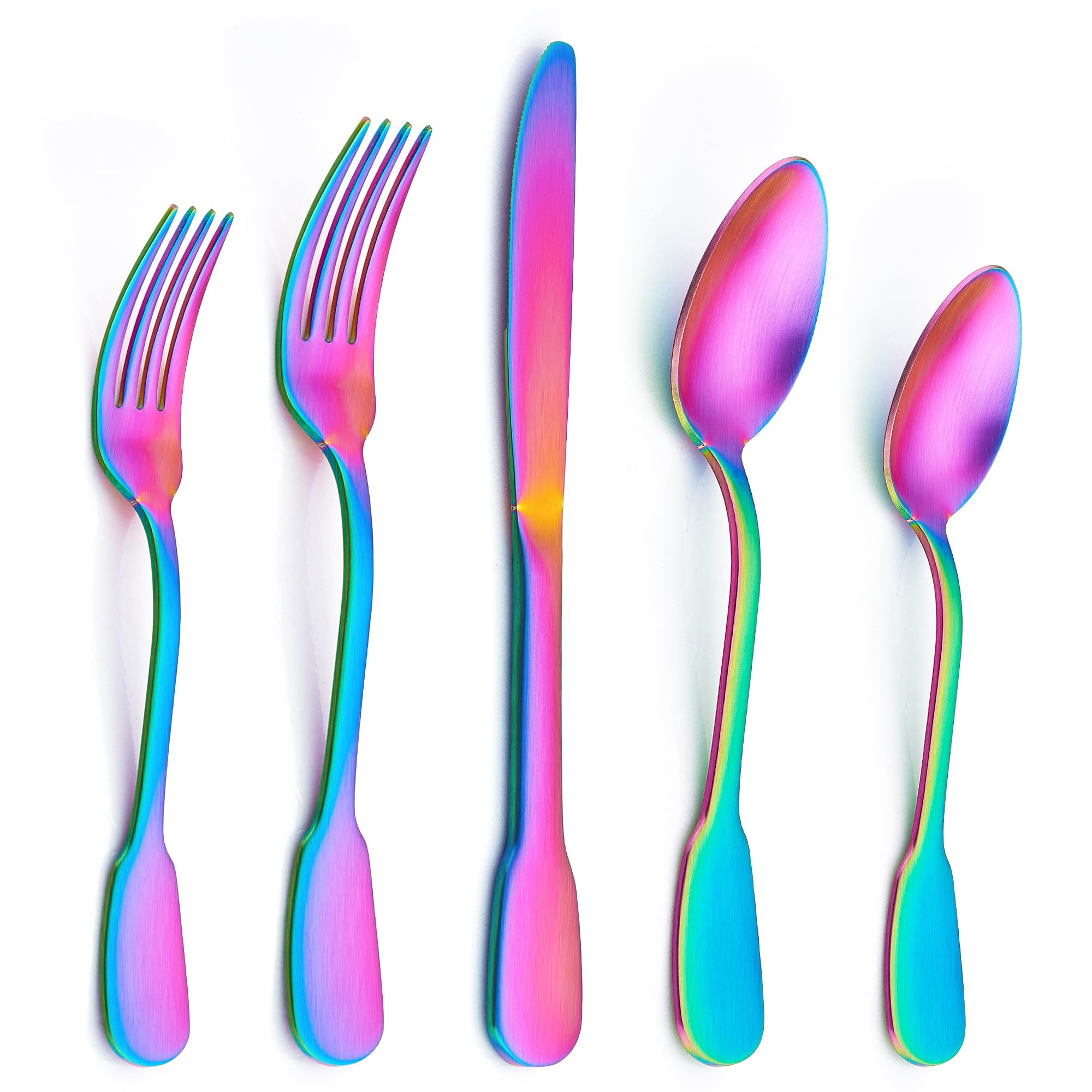 Amazon.com | E-far 20-Piece Matte Rainbow Silverware Set, Stainless ...