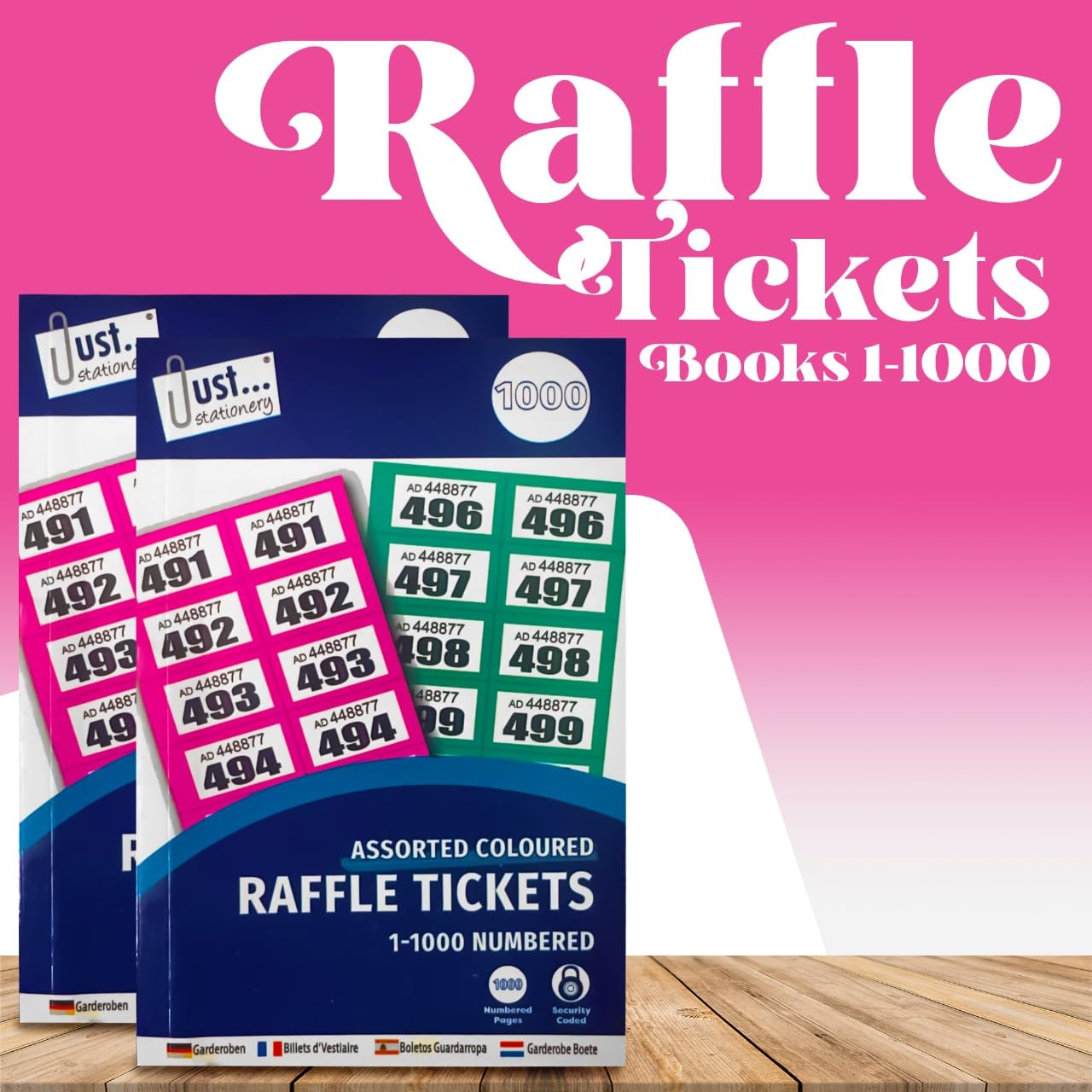 ZYBUX – 2 x Cloakroom and Raffle Tickets Books 1-1000 Tombola Draw ...