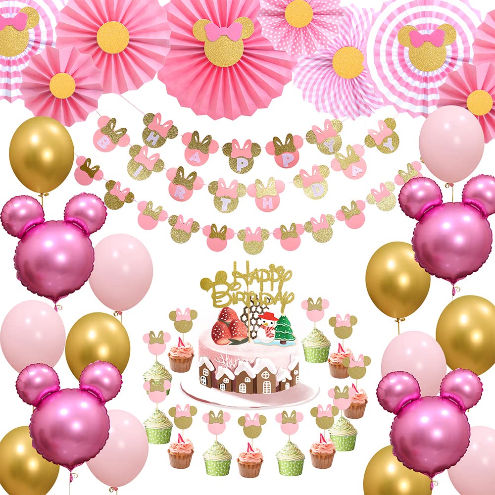 Mrmsli Pink Gold Minnie Mouse Themed Birthday Party Decor Minnie ...