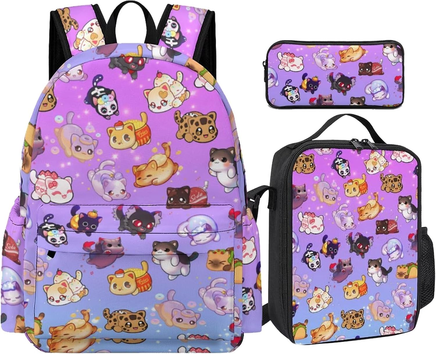 Amazon.com | Generic Purple Cat Backpack With Lunch Box Pencil Bag 3Set ...