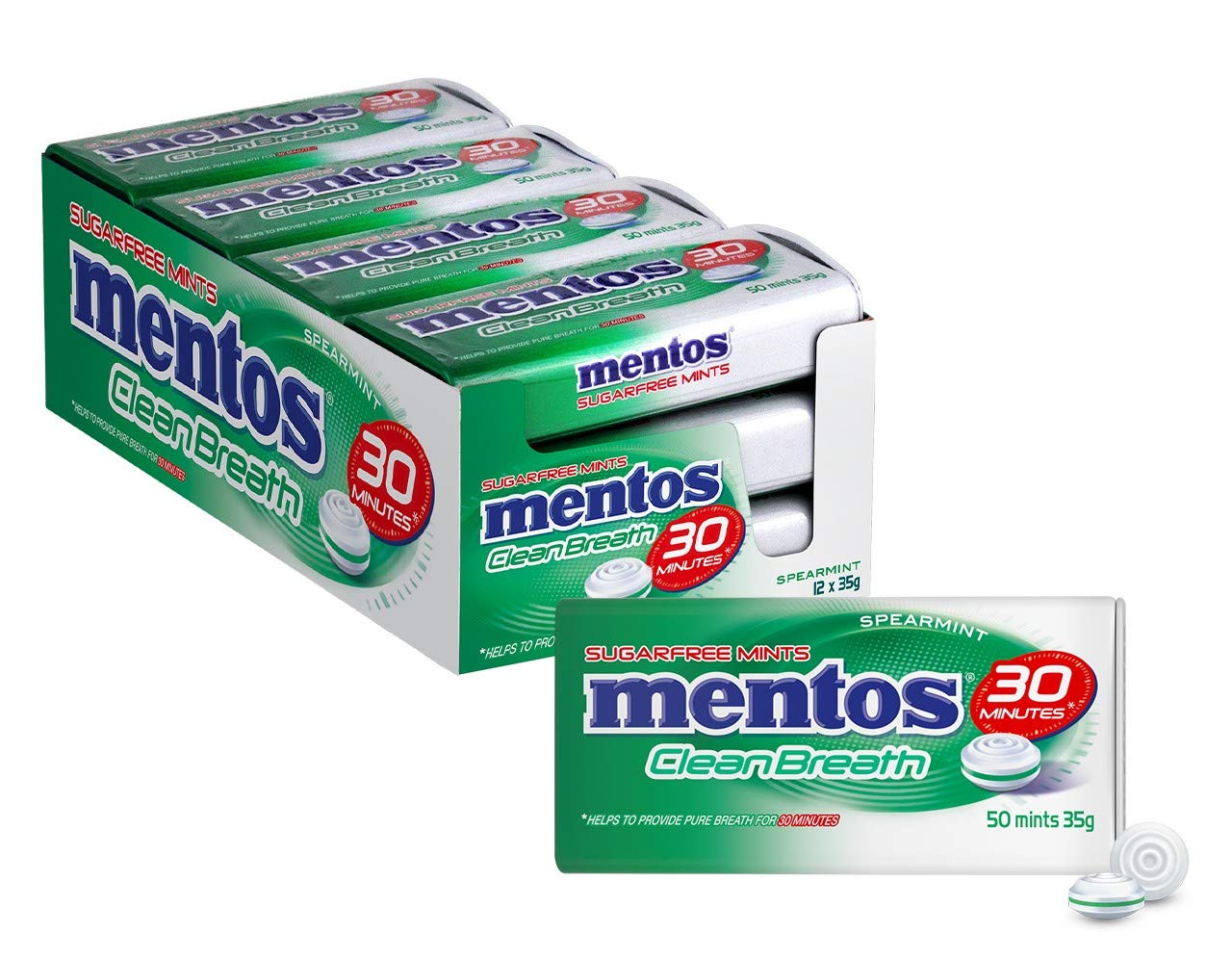 Mentos Clean Breath Mints,12 Tins, 12 x 35 Grams, Spearmint : Amazon ...