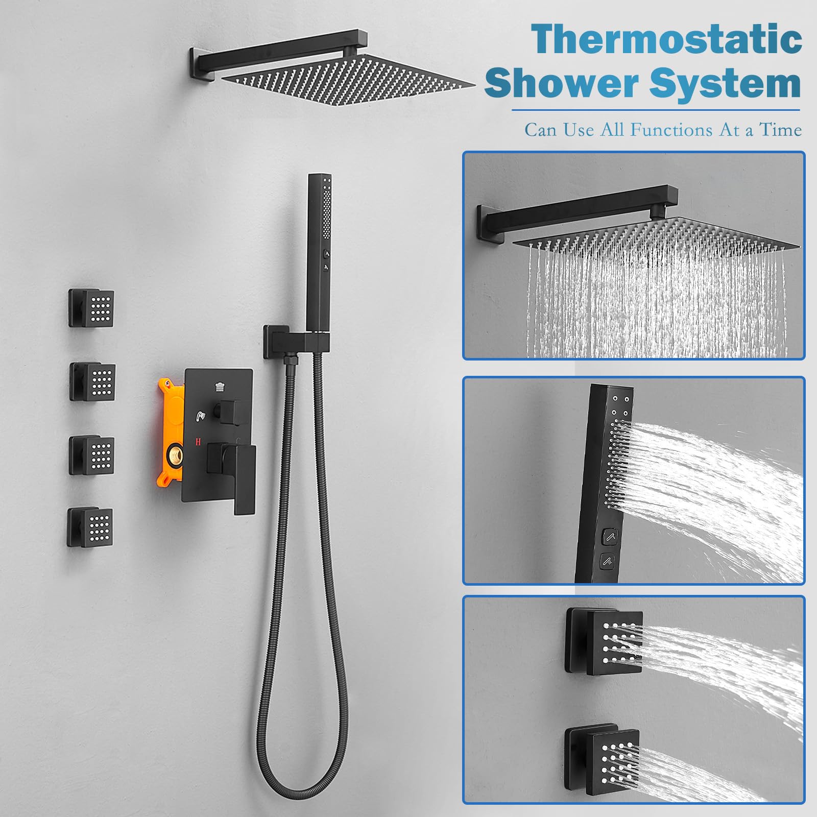 RUMOSE Rainfall Shower System with 4 Full Body Jet 4 Mode Shower Faucet ...