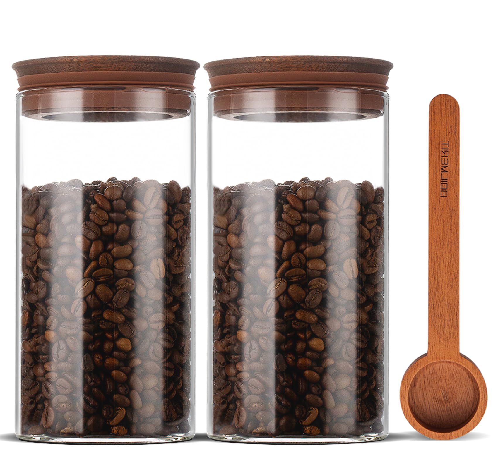 Amazon.com: BOILMERIT 37 oz Coffee Canister with Scoop and Wooden Lids ...