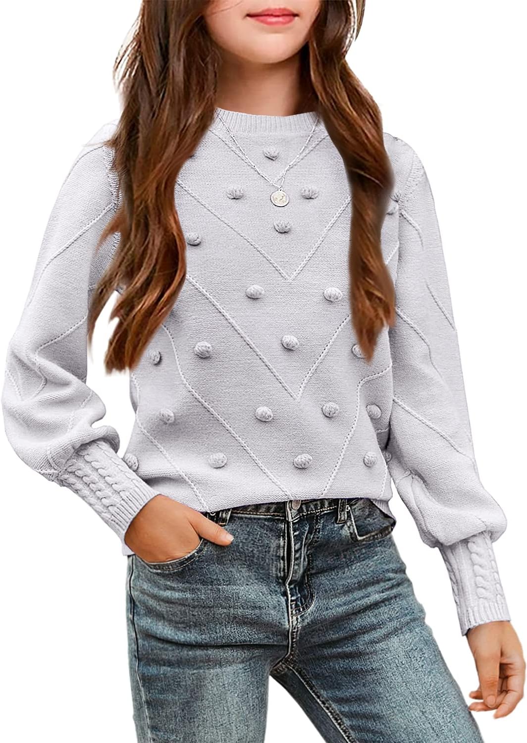 Amazon.com: Arshiner Kid Girls Crew Neck Lantern Sleeve Sweater Cute ...