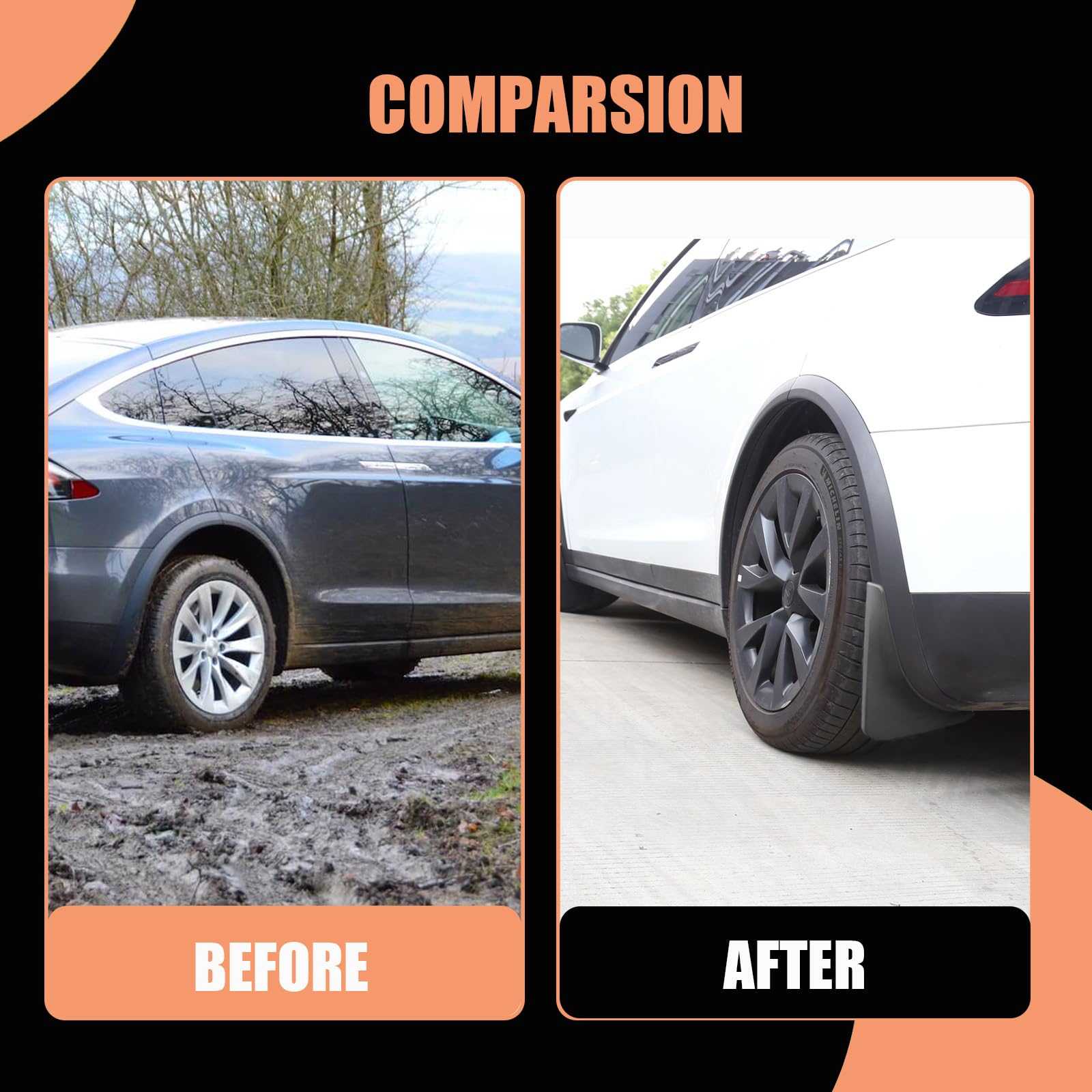 Snapklik.com : Mud Flaps For Tesla Model X/X Plaid 2022 2023 2024 ...