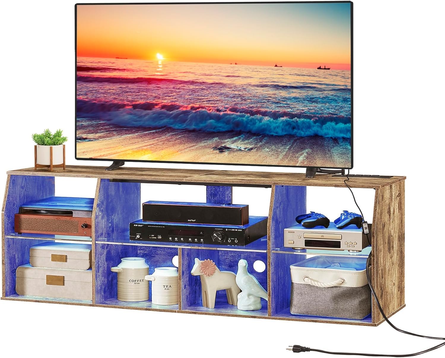 Amazon.com: VECELO TV Stand with LED Strip & Power Outlets, Industrial ...