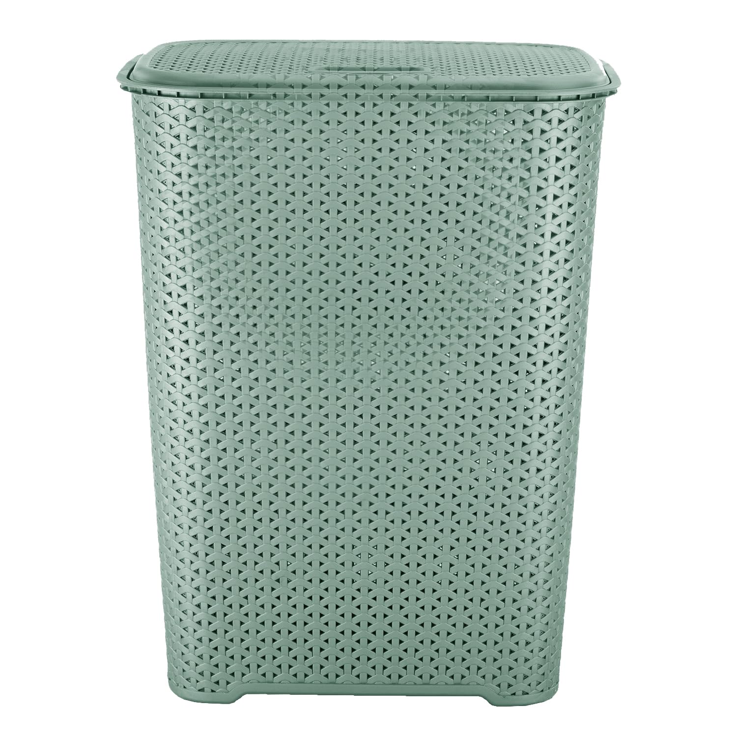 65 Litre Large Laundry Basket with Flip Lid Knit Design Plastic Hamper ...