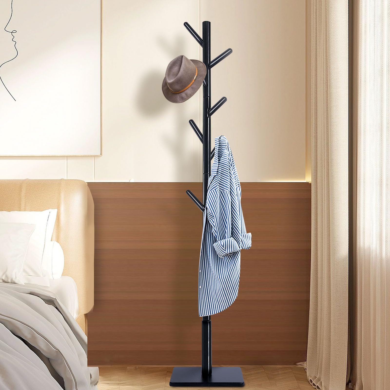 Yawinhe Standing Coat Rack, Wooden Coat Stand 1 Pack, 11.8x70.8 inches ...