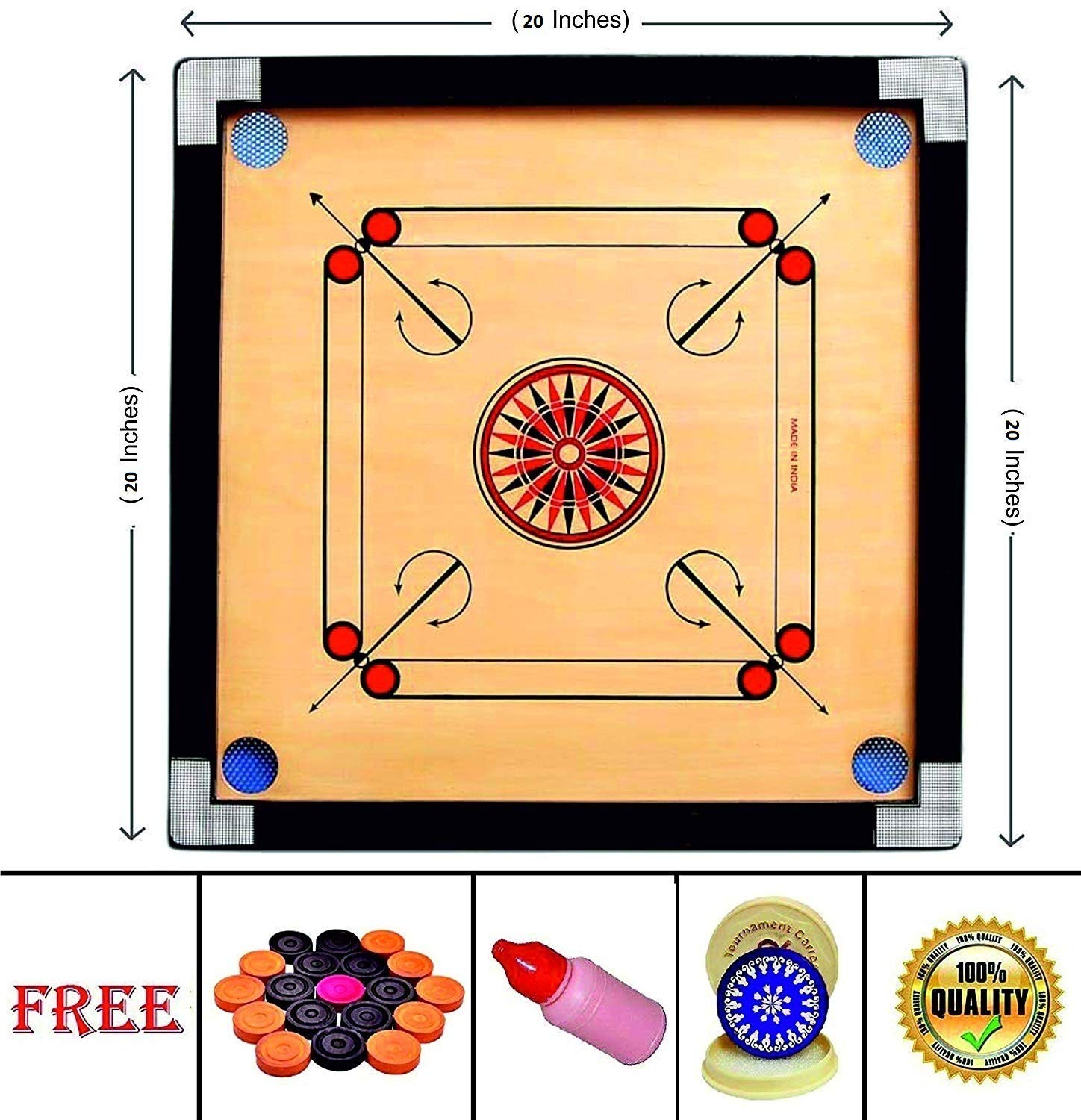 Indosky 20 Inch Wood Round Pocket Carrom Board With Coins | Desertcart ...