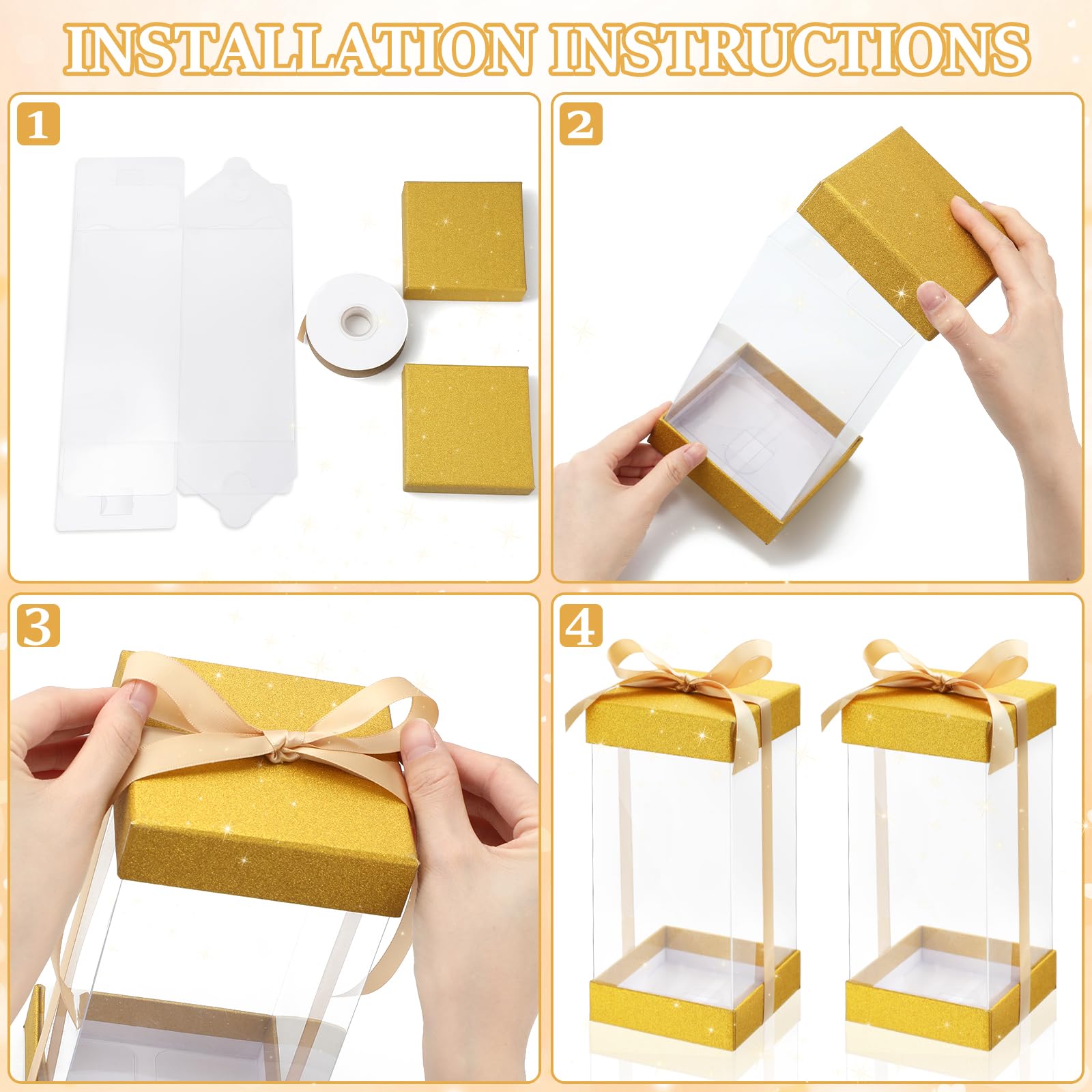 Zhanmai 12 Pack Clear Gifts Boxes 8 x 4 x 4 Transparent Gifts Box with ...