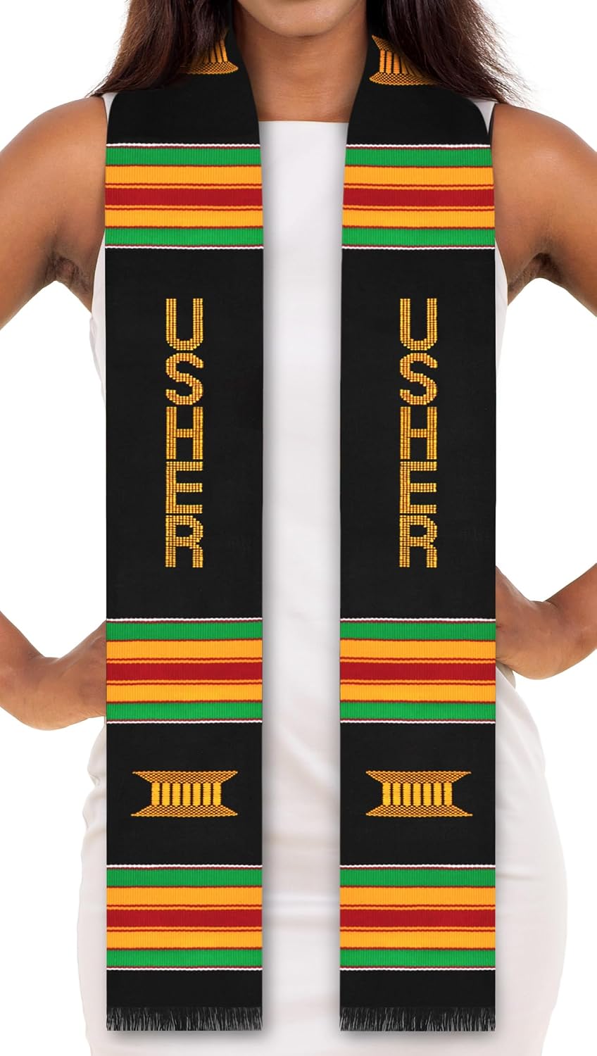Amazon.com: ADVANSYNC Usher Handwoven Kente Cloth Stole (Black ...