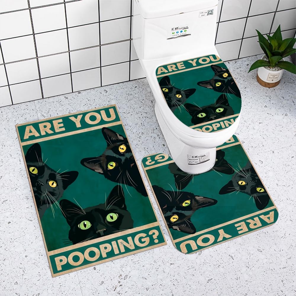 Amazon.com: Reateforin 3 Pieces Funny Black Cat Bath Rugs for Bathroom ...