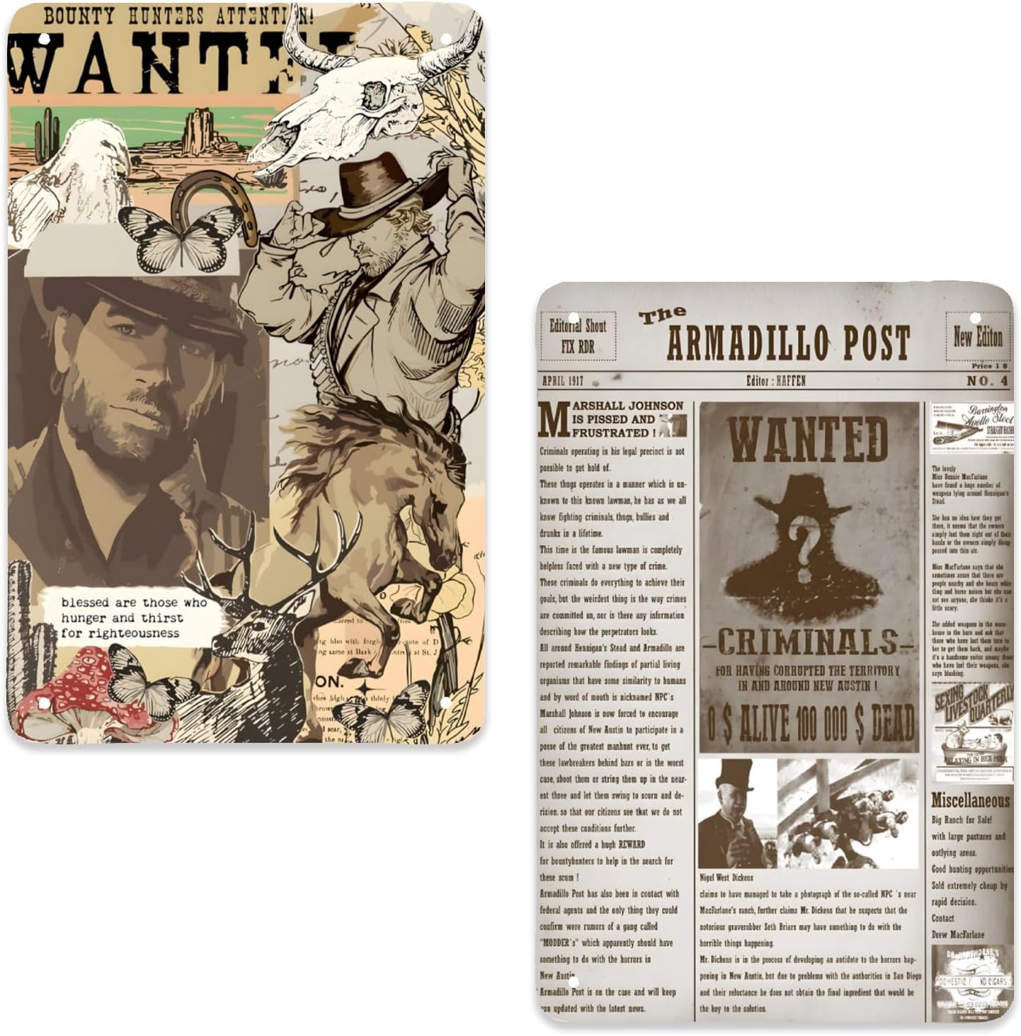 Amazon.com: HISEVXUS Wall Decor Posters Tin Sign Vintage Wanted Theme ...