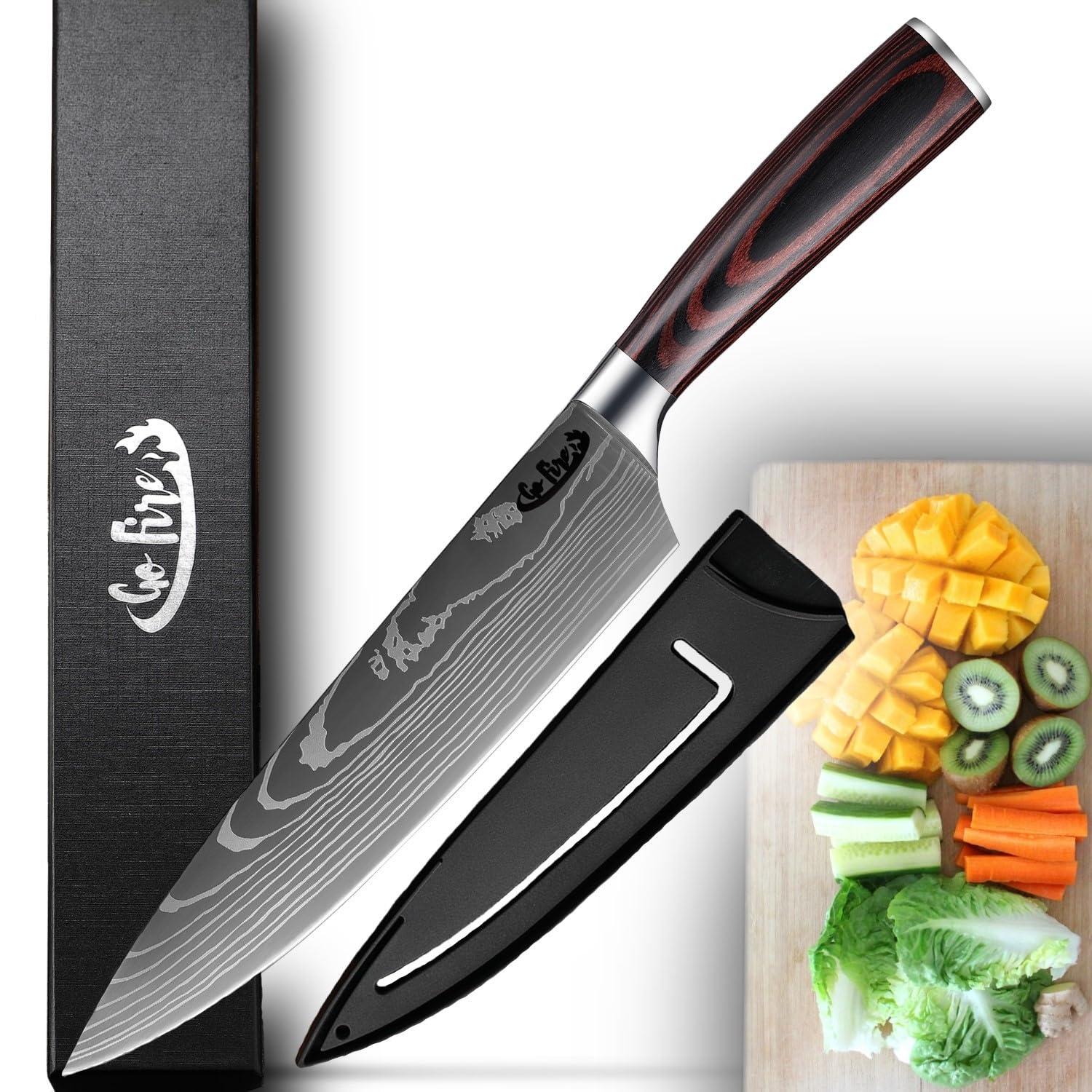 GoFire Chef Knife 8 Inch Ultra Sharp Chefs Knife with Blade High Carbon ...