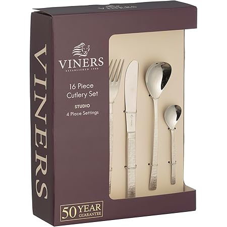 Viners Eden 44 Piece 18/10 Silver Stainless Steel Cutlery Set in Wooden ...