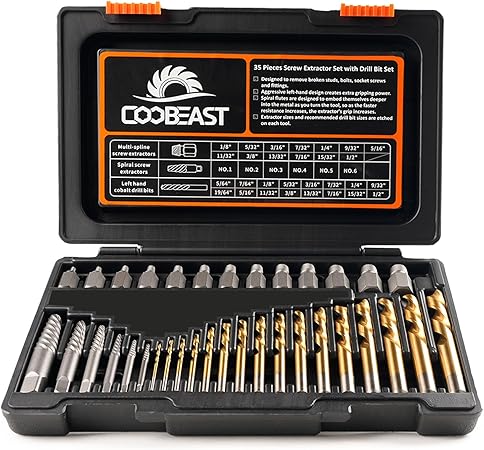 Amazon.com: Coobeast - Juego de 35 extractores de tornillos y brocas izquierdas, kit de ...